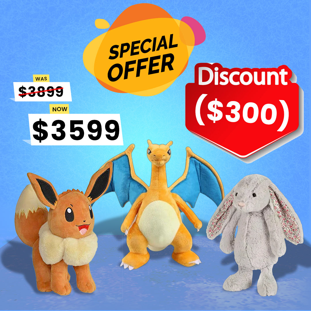 Blossom Silver Bunny Stuffed Animal, Medium & Eevee Plush Stuffed Anim