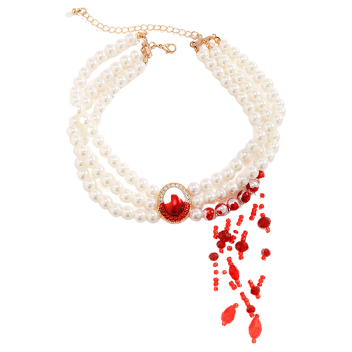 Dripping Blood Pearl Choker – Gothic Halloween Costume Necklace for Va